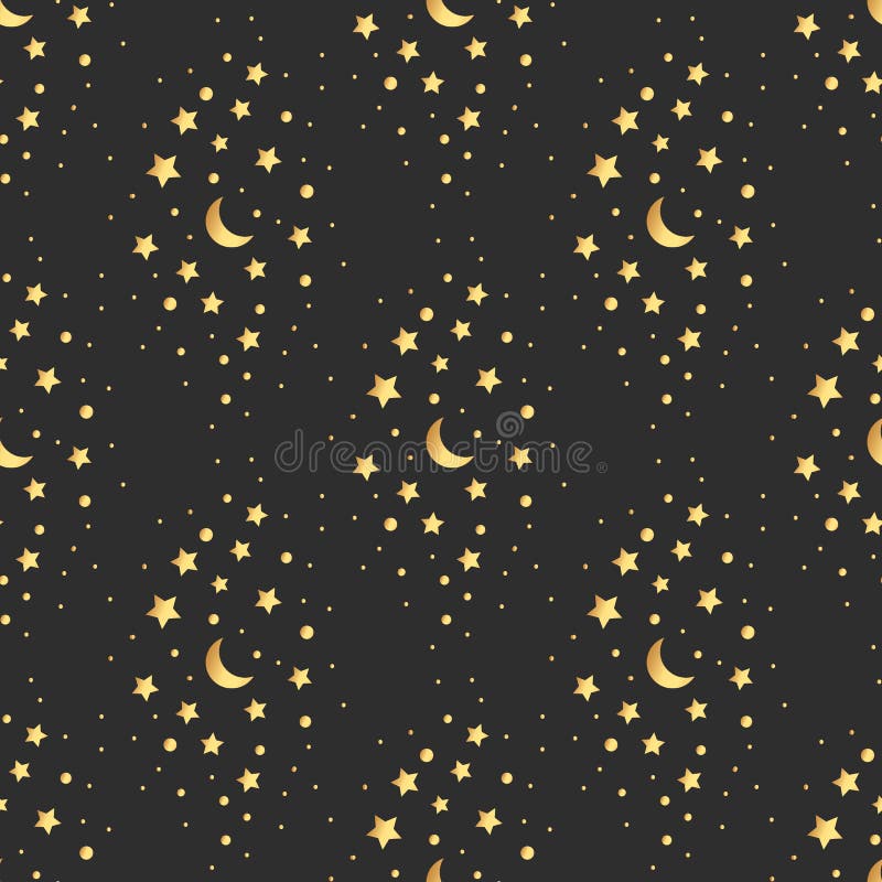 Night Sky Pattern. Vector Magical Seamless Pattern with Moon and Stars ...