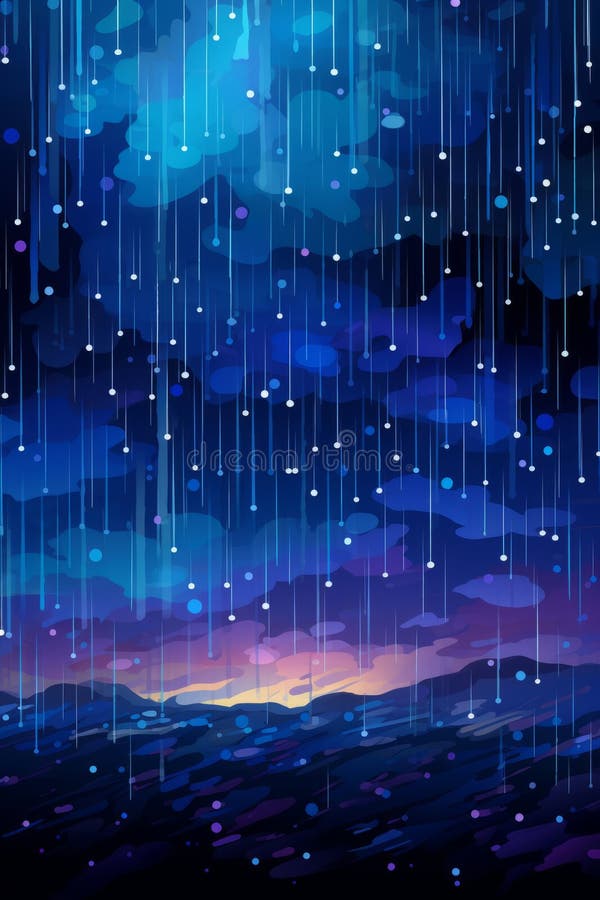 Night Sky with Rain and Stars Vector Illustration Stock Illustration ...