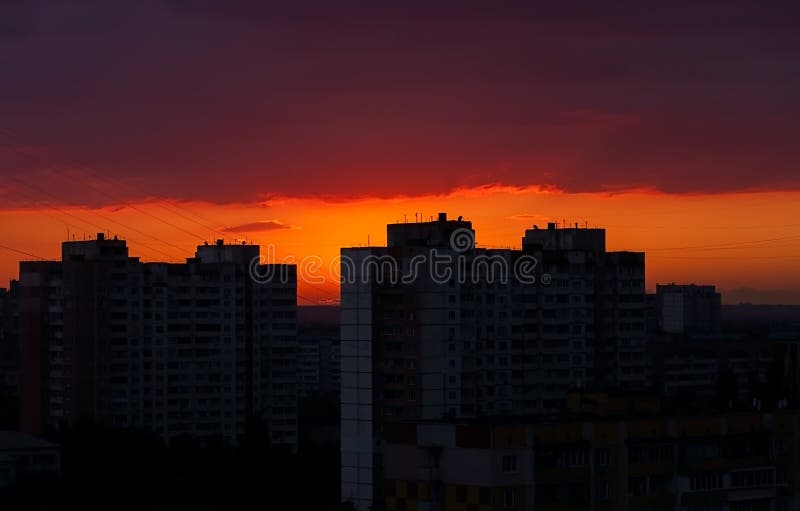 Night Sky with Red Sunset in the City Stock Image - Image of light ...