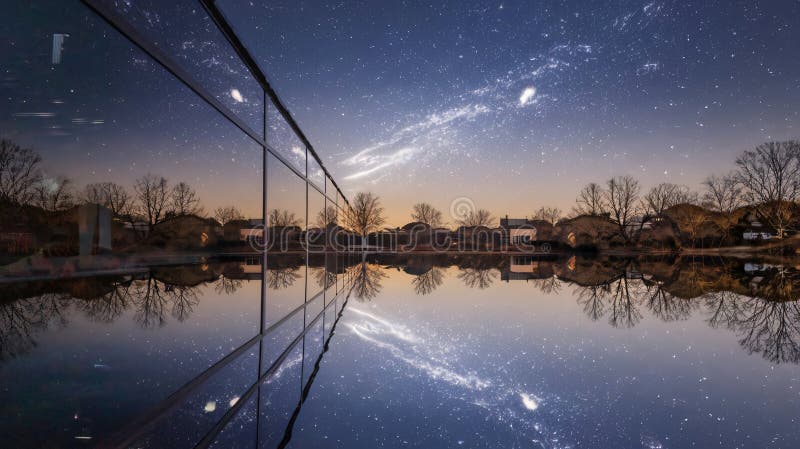Night Sky Reflection in Calm Water with Starry High Quality Image Stock Illustration ...