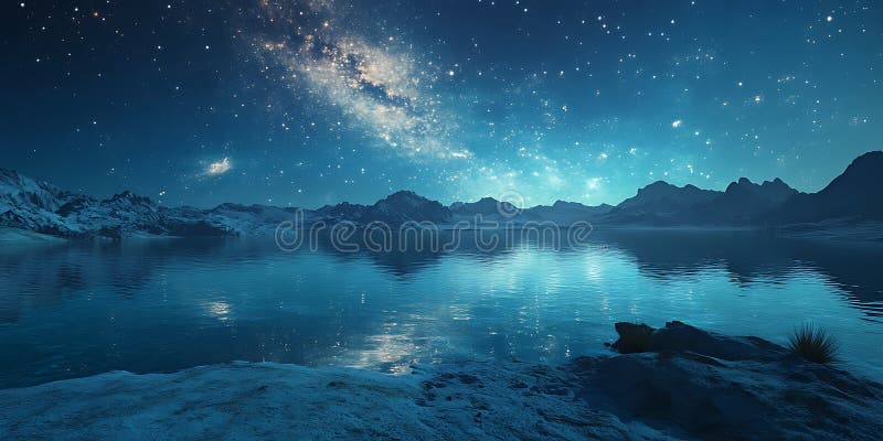 Night Sky Reflection Galaxy Stars Lake Wallpaper Background Stock ...