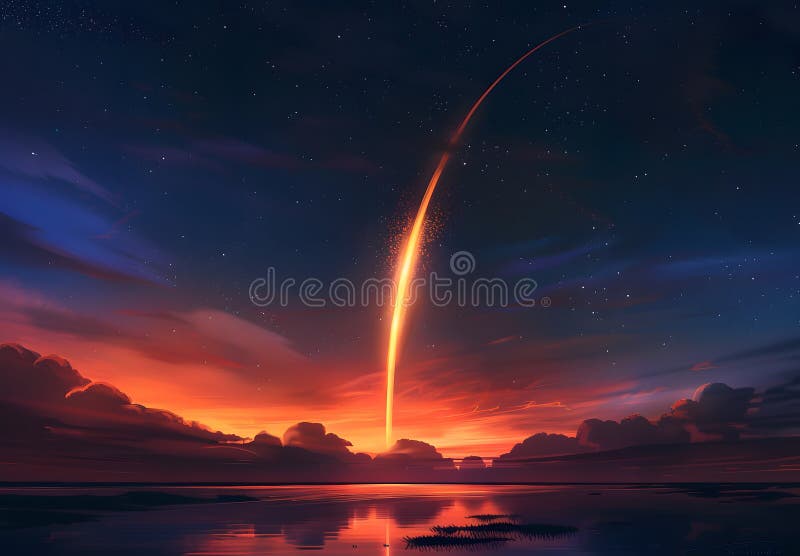 Night Sky Rocket Launch with Orange Trail Stock Illustration ...