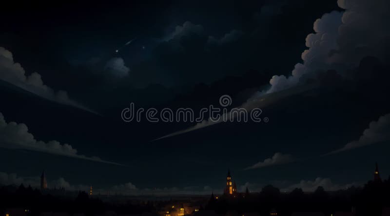 Night Sky with a Shooting Star Over the City. the Clouds are Beautiful ...