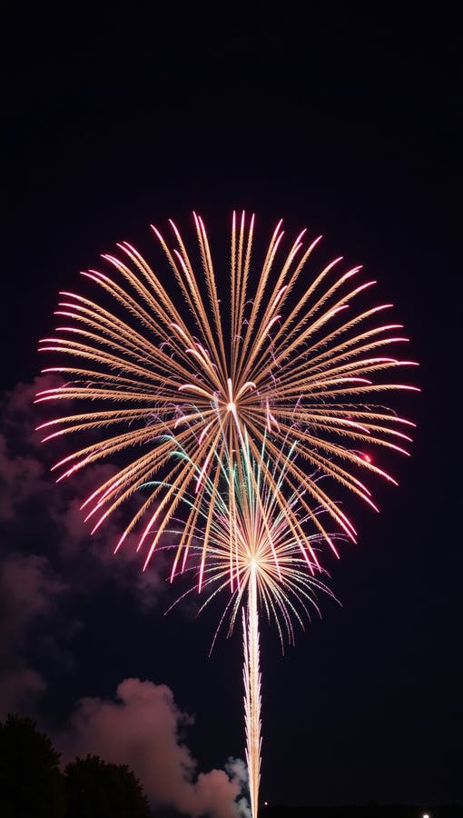Night Sky Showcases a Vibrant Fourth of July Firework Display Over a ...