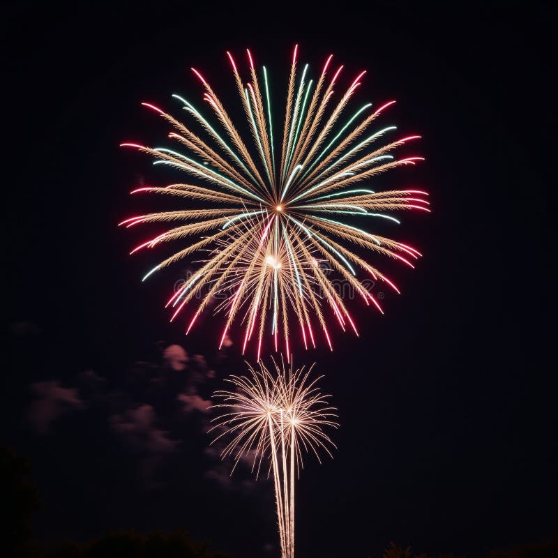 Night Sky Showcases a Vibrant Fourth of July Firework Display Over a ...