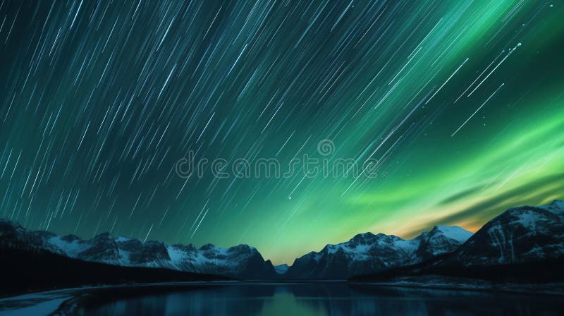 Night Sky Star Trail Over the Planet Earth with Aurora AI Generated ...