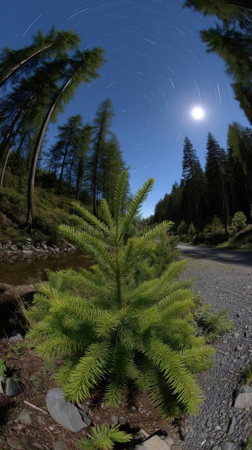 Night Sky Star Trails with Forest Trees Moon and River Scenic Alpine ...