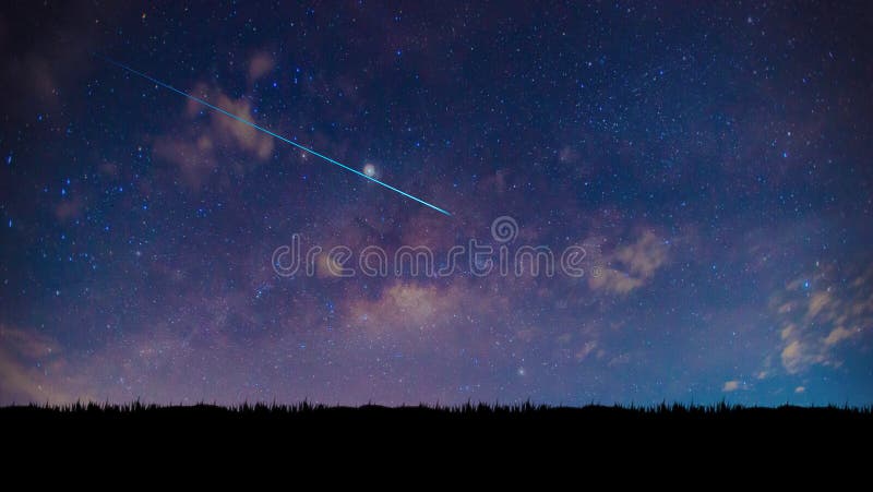 Night Sky. Stardust in Deep Universe.a Meteor is Falling from the Sky ...