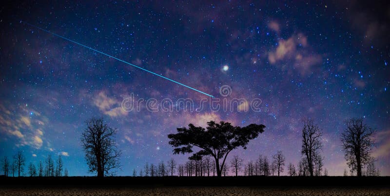 Night Sky. Stardust in Deep Universe.a Meteor is Falling from the Sky ...