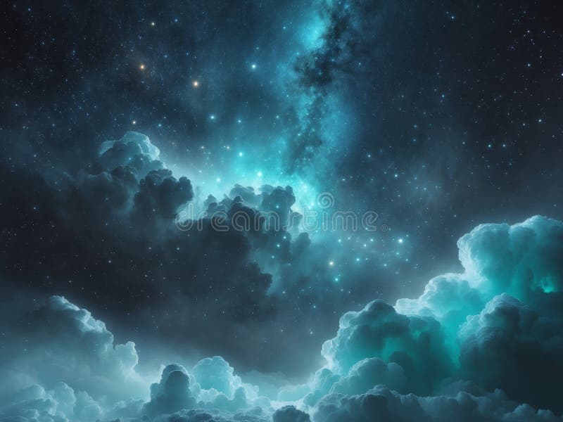 Night Sky Starry Universe Cosmic Nebula Turquoise Blue Stock Photos ...