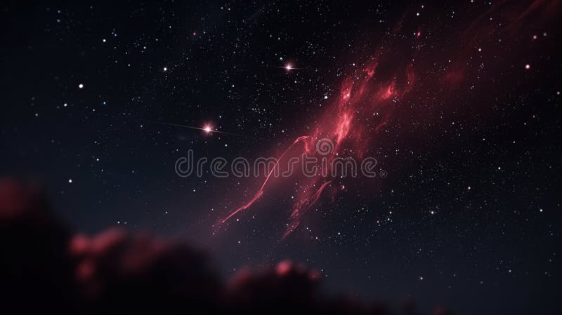 A Night Sky with Stars and a Bright Red Object in the Distance Stock ...
