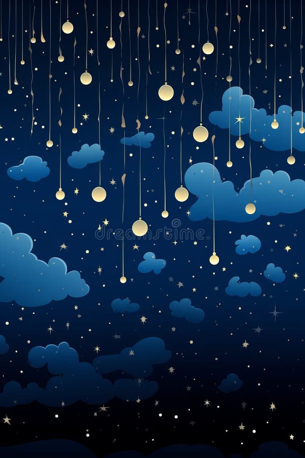 Night Sky with Stars Clouds and Raindrops Vector Illustration Stock ...