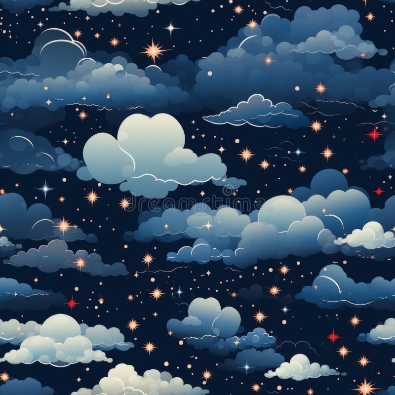 Night Sky with Stars and Clouds Seamless Pattern Stock Illustration ...