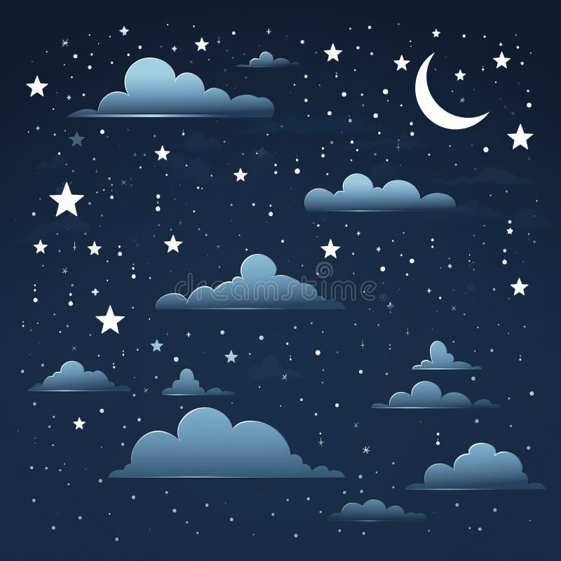 Night Sky with Stars and Clouds Vector Illustration Stock Illustration ...
