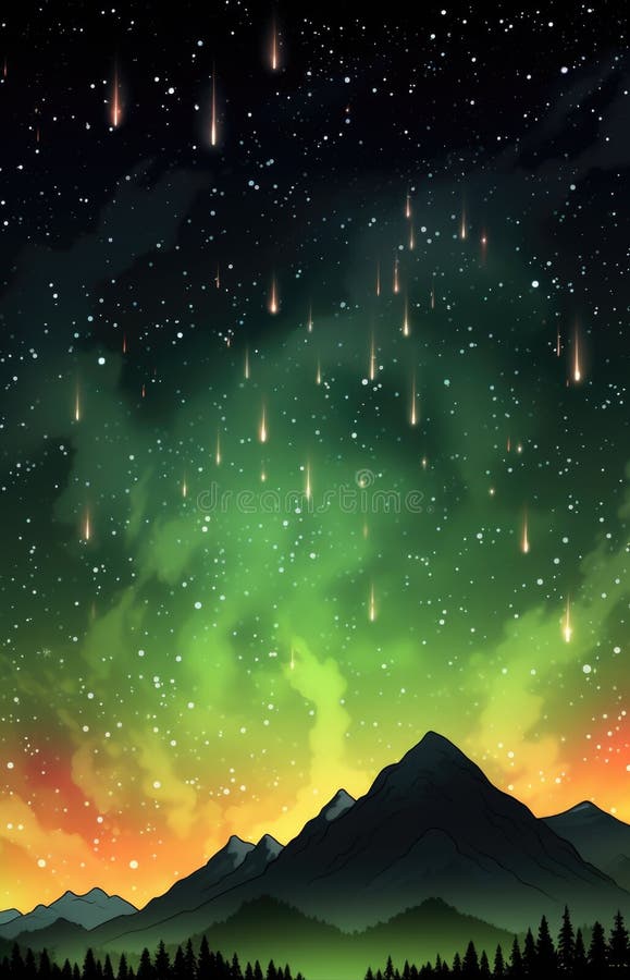 A Night Sky with Stars and Falling Stars, AI Stock Illustration ...