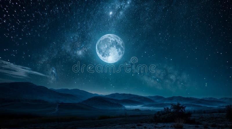 Night Sky with Stars and Full Moon Stock Illustration - Illustration of ...