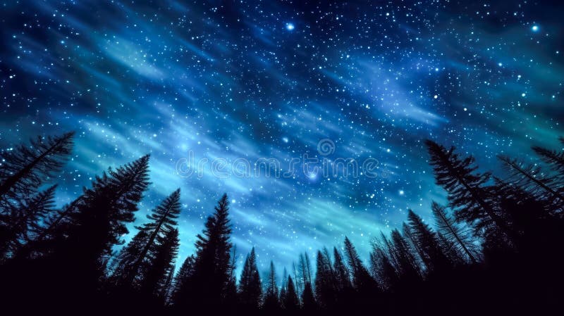 Night Sky with Stars and Milky Way Over Forest Stock Illustration ...
