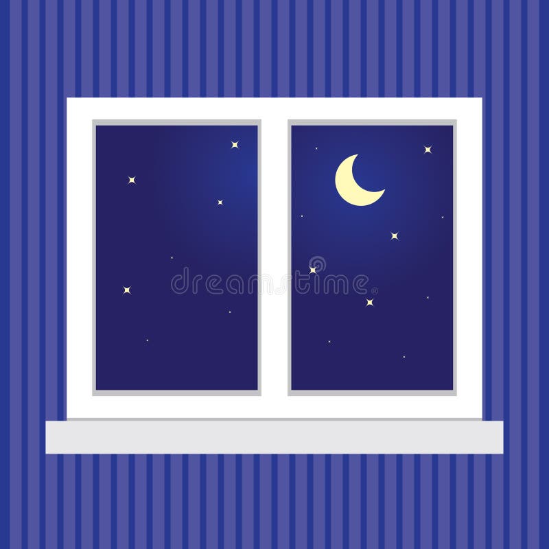 Night Sky with Stars and a Month in the Window. Window on a Blue ...