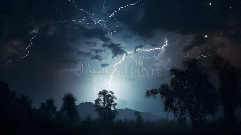 Night Sky Stars Moon Galaxy Dynamic Lightning Three Generative AI Stock ...