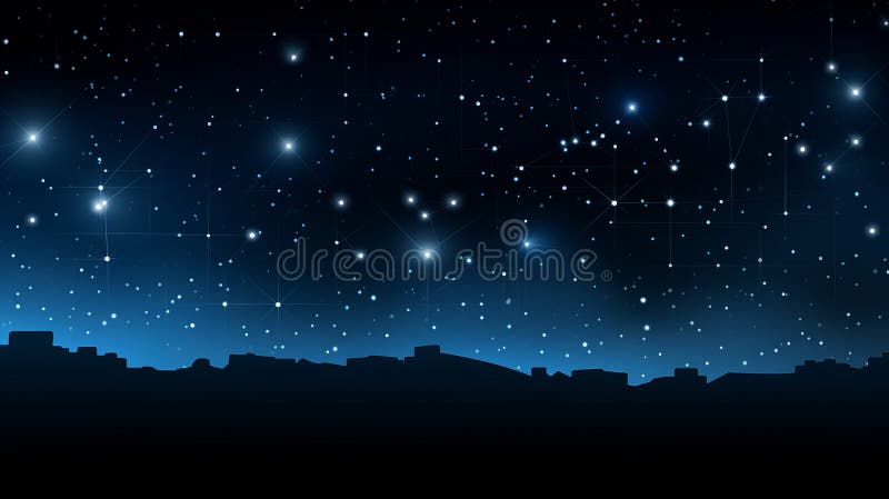 The Night Sky with Stars Over a City Stock Illustration - Illustration ...