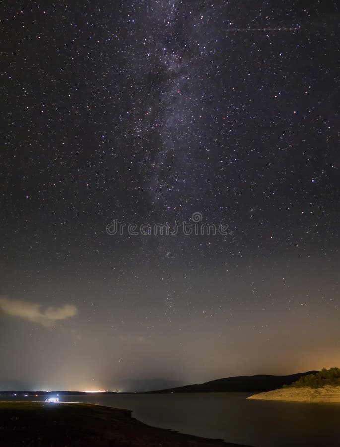 Night Sky with Stars Over Lake Sand Stock Image - Image of glitter ...