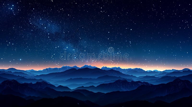 Starry Night Over Silhouetted Mountains Stock Illustration ...