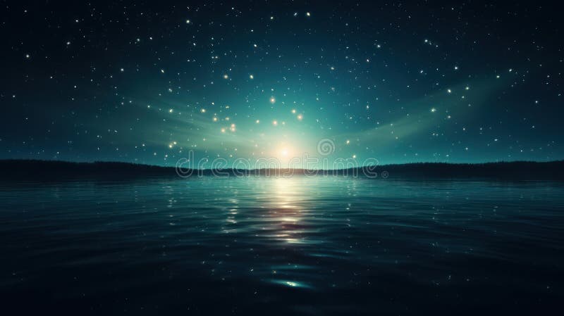 Night Sky with Stars Reflected in the Water. 3d Illustration Stock ...