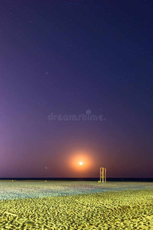 Night Sky with Stars and Sand Beach Stock Image - Image of dusk, night ...