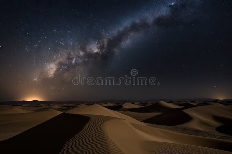 Night Sky with Stars Shining Over Endless Dunes of a Desert Stock Photo ...