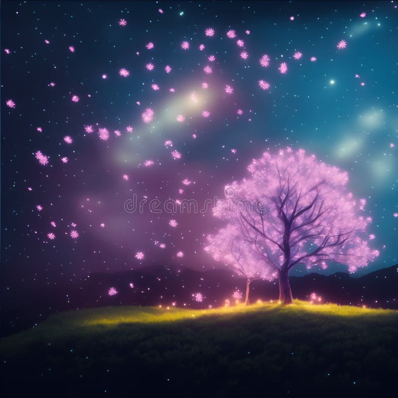 Night Sky with Stars and a Tree in the Foreground. Generated AI Stock ...