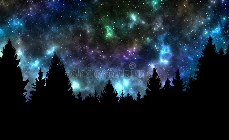 Night Sky with Stars and Trees Stock Image - Image of galaxy, fantasy ...