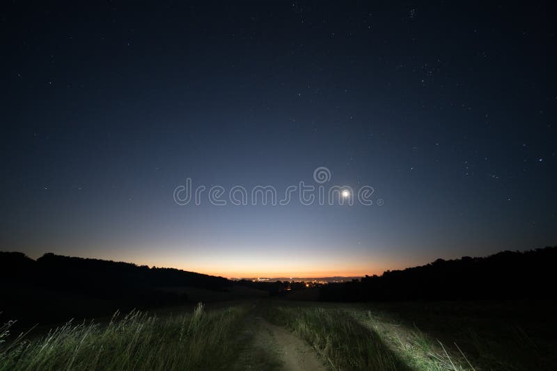 Night Sky in the Summer Field Panorama Stock Photo - Image of landscape ...