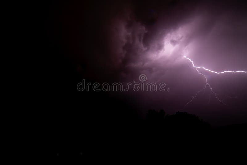 Night Sky with Thunderstorm, Lightning and Thunder in Purple Colors ...