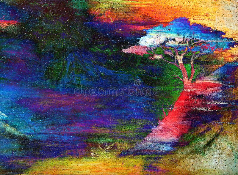 Night Sky with Trees. Color Effect Collage Stock Illustration ...