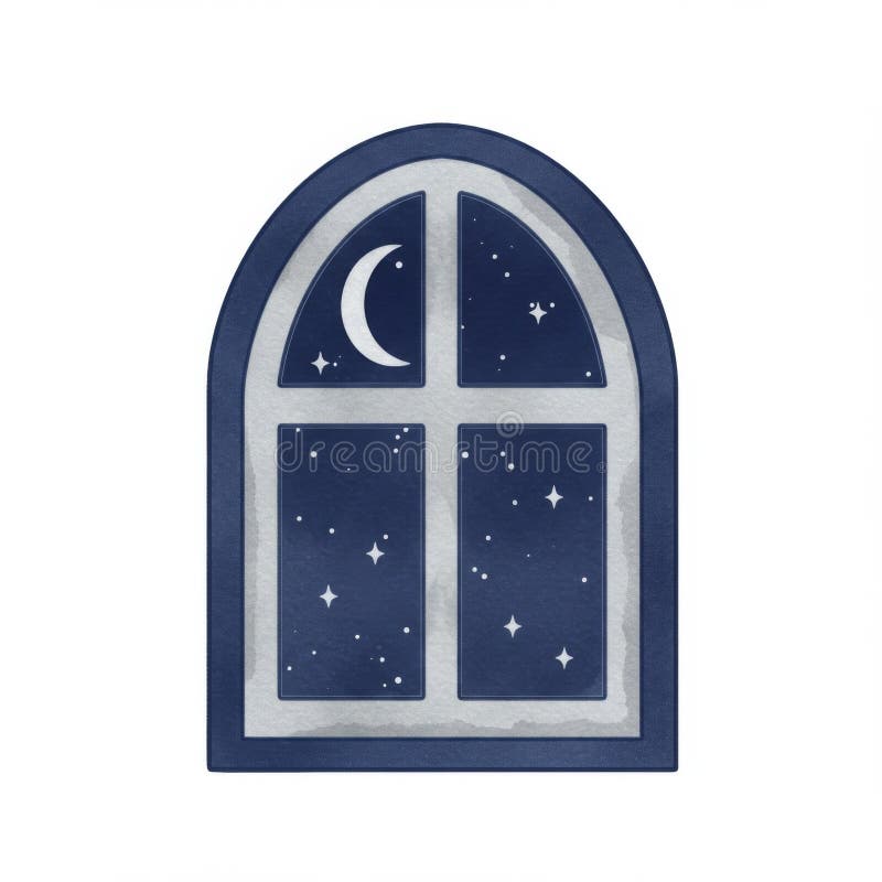 Night Sky View through an Arch Window Stock Illustration - Illustration ...