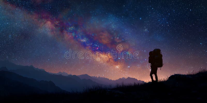 Night Sky Wanderer a Solitary Figure Under a Starry Expanse Stock ...