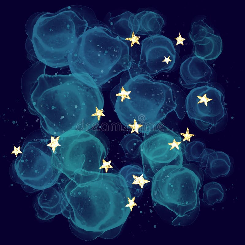 Night Sky Watercolor Star Foil Splash Deep Blue Stock Illustration ...