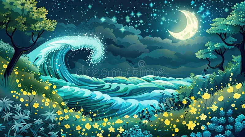Night Sky Wave Dream stock illustration. Illustration of peaceful ...