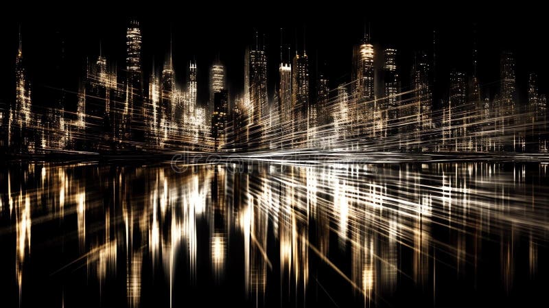Night Skyline, Generated with AI Stock Illustration - Illustration of ...