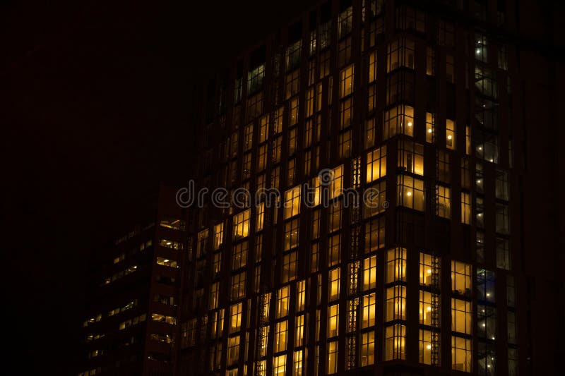 Night Skyscraper Close Up, Glowing Window. Night Work Stock Photo ...