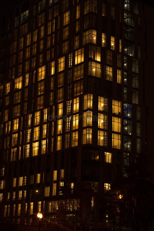 Night Skyscraper Close Up, Glowing Window. Night Work Stock Image ...