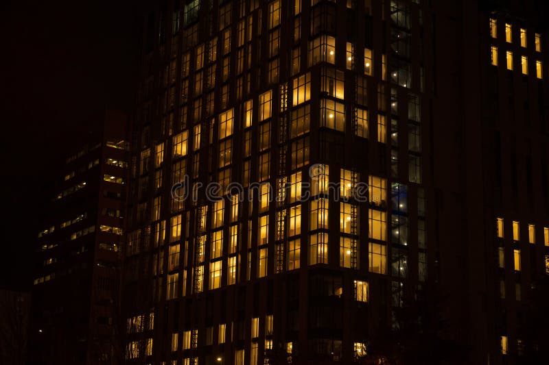 Night Skyscraper Closeup, Glowing Window. Night Work Stock Photo ...
