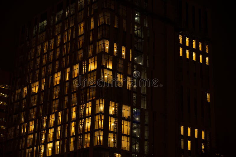 Night Skyscraper Closeup, Glowing Window. Night Work Stock Photo ...