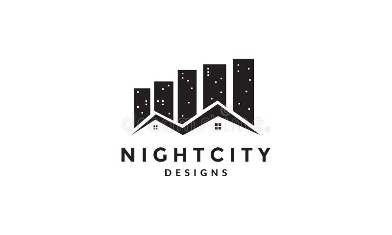 Night Skyscraper with Home Black Logo Vector Icon Illustration Design ...