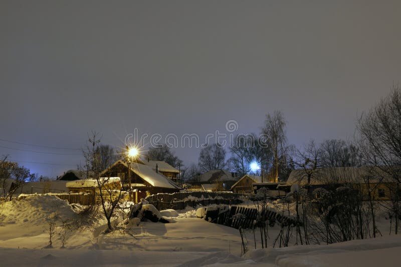Night and Small Village in Winter Stock Photo - Image of destinations ...