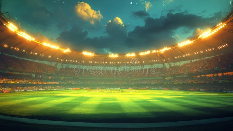 Night Soccer Stadium: Green Field, Bright Lights, Full Crowd Stock ...