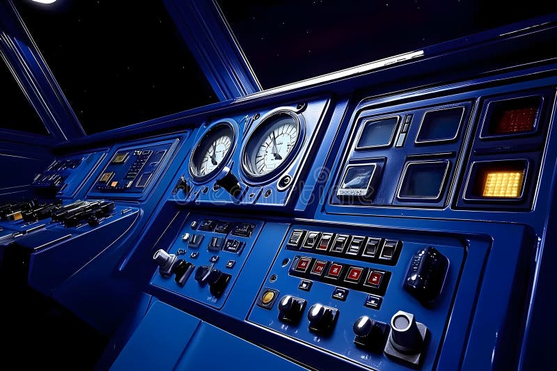 Night Spaceship Control Panel, Futuristic Dashboard, Starlit Backdrop ...