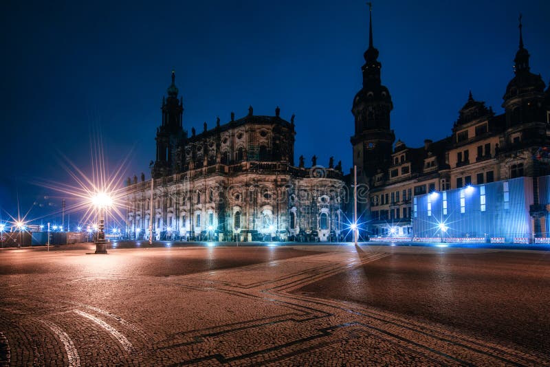 Night square in Dresden stock image. Image of square - 269426661