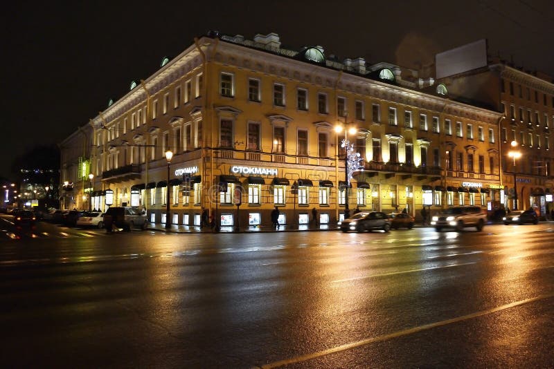 Night of St. Petersburg, Nevsky Prospekt Editorial Photography - Image ...
