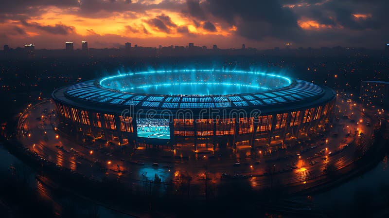 Night Stadium Aerial View, City Sunset, Game Shown Stock Illustration ...